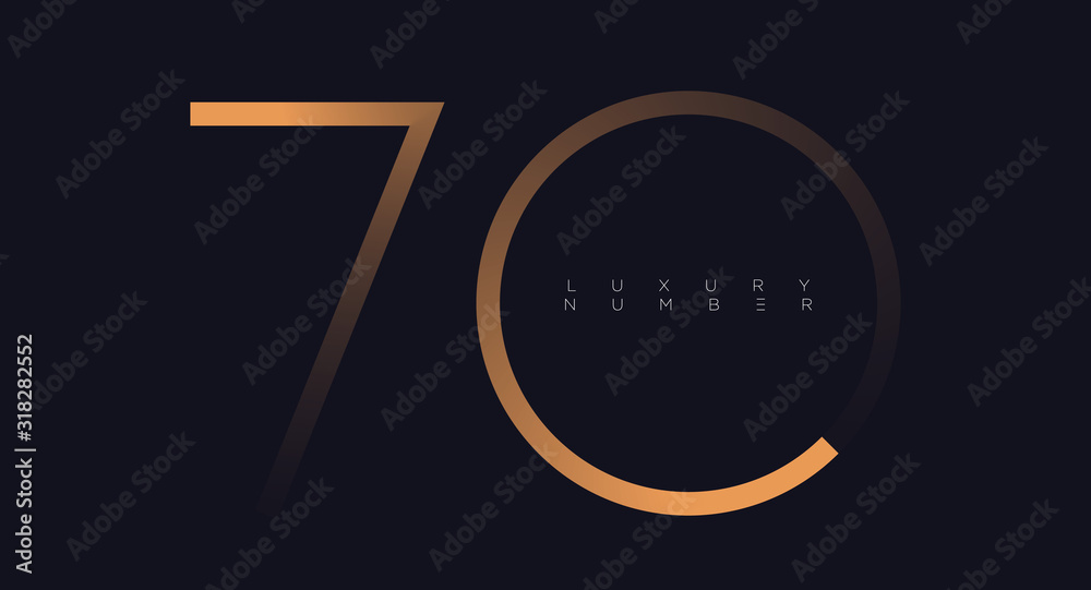 Golden line seven - zero numbers vector font alphabet, modern minimal ...