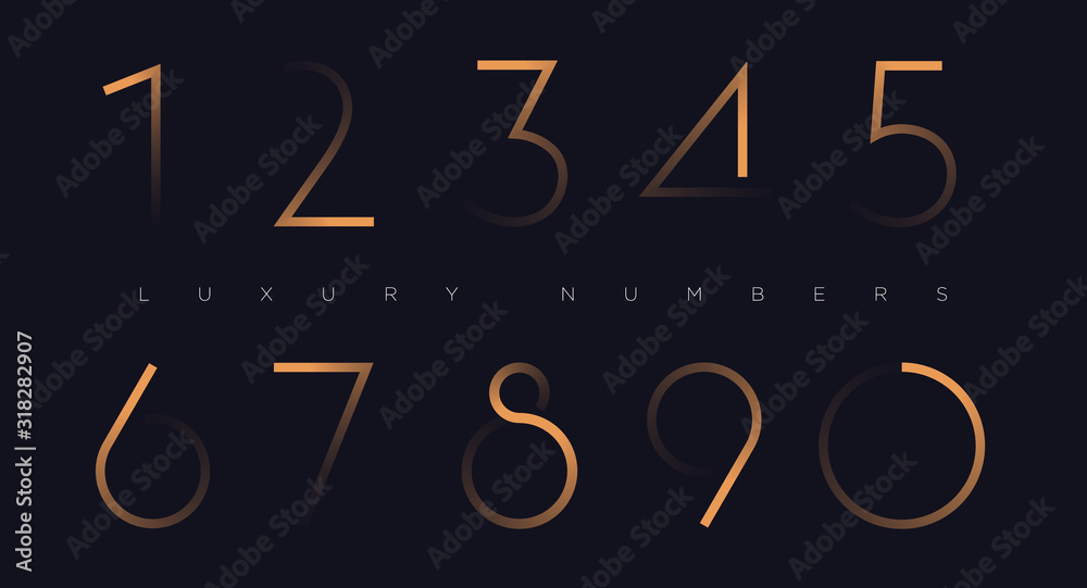 Golden line numbers vector font alphabet, modern minimal luxury flat ...