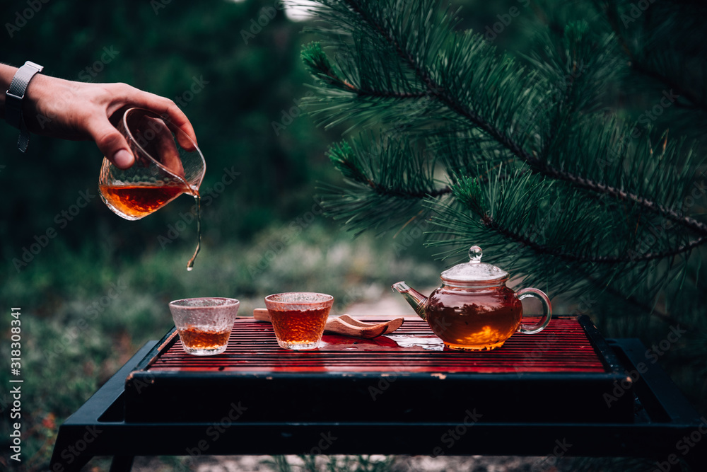 Process brewing Tea. Chinese ceremony. Shen Puer. Man hand Stock Photo ...