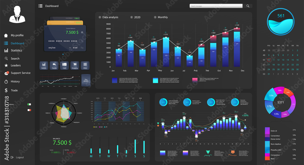 Dark dashboard, convenient and thoughtful interface for any site ...