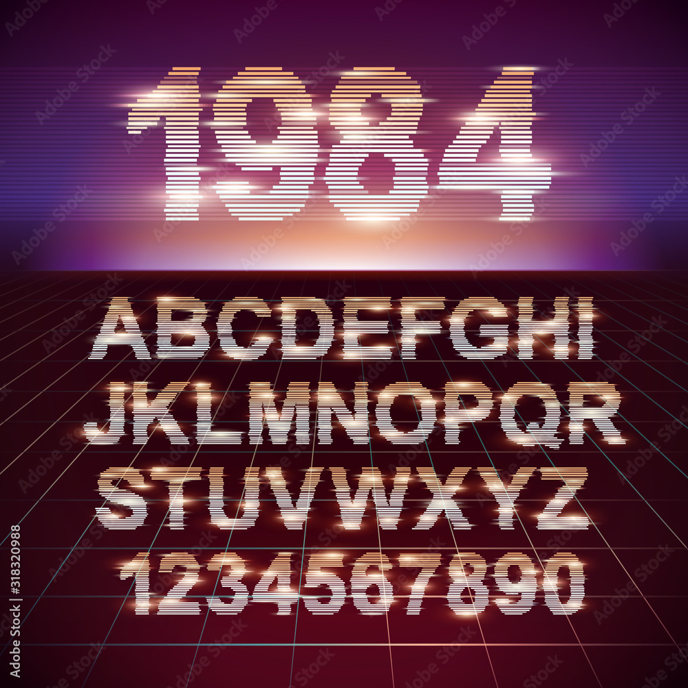 Retro CRT screen Futuristic Movie Font. Stylish Retro Synth Wave ...