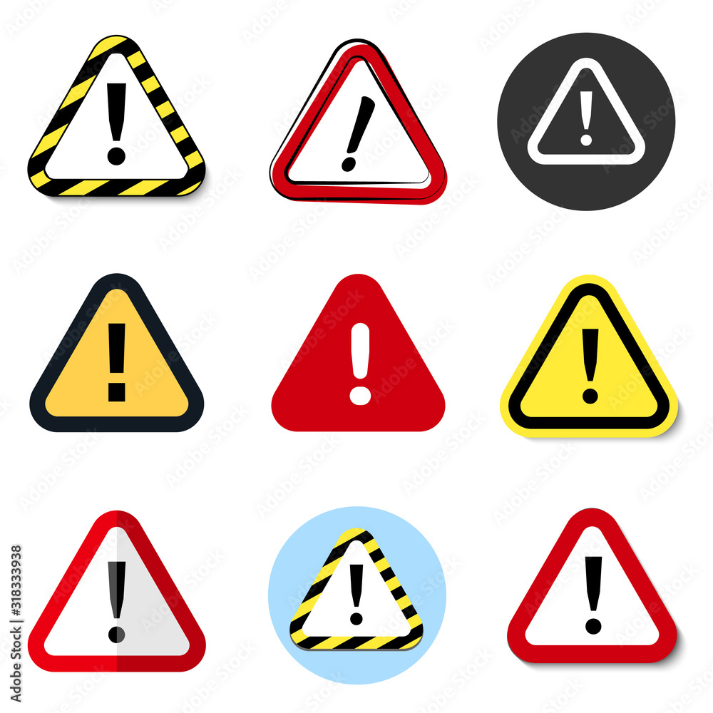 Attention signs set. Caution alert symbols collection. Exclamation ...