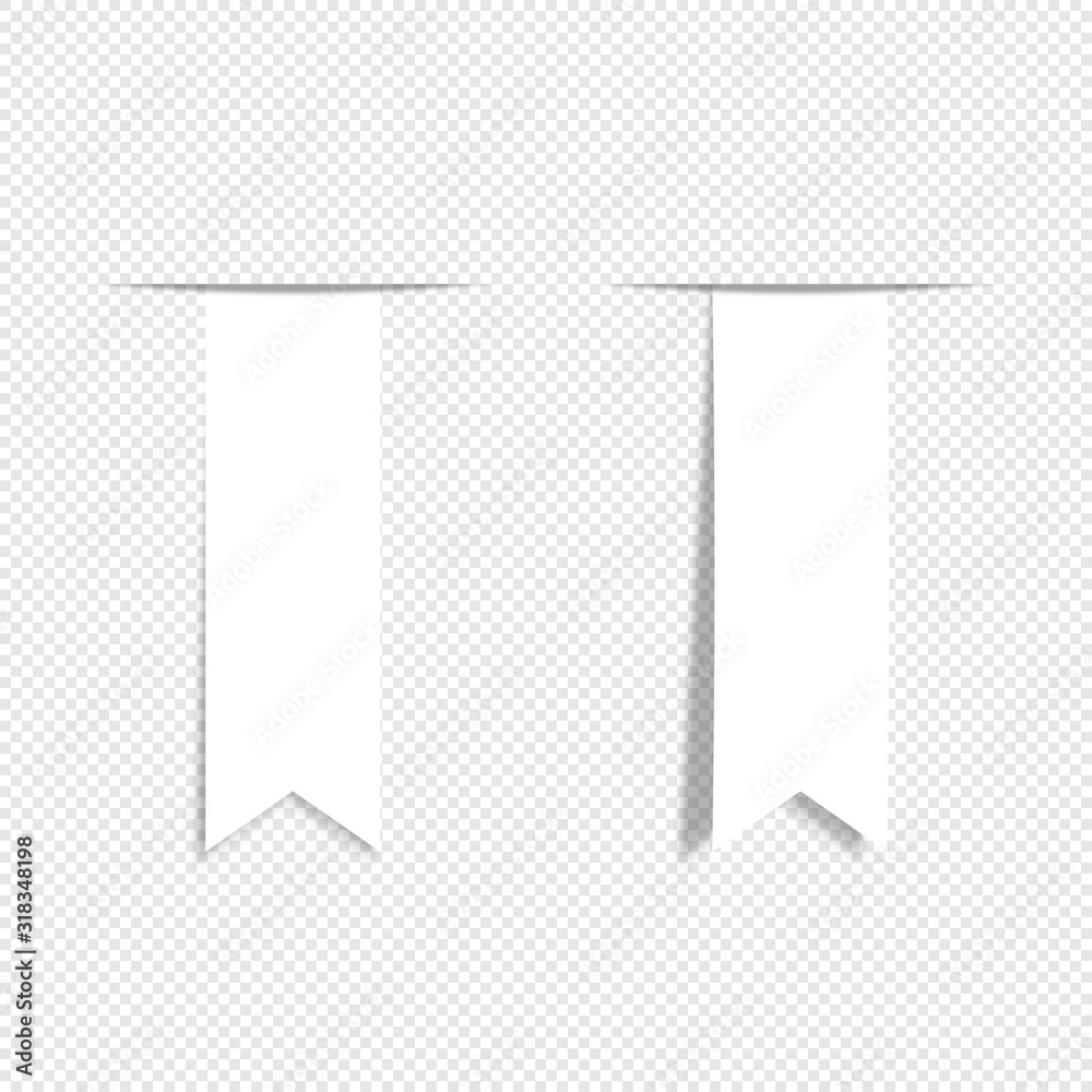Vector set of 2 blank sticker. Paper bookmark ribbons with shadows ...