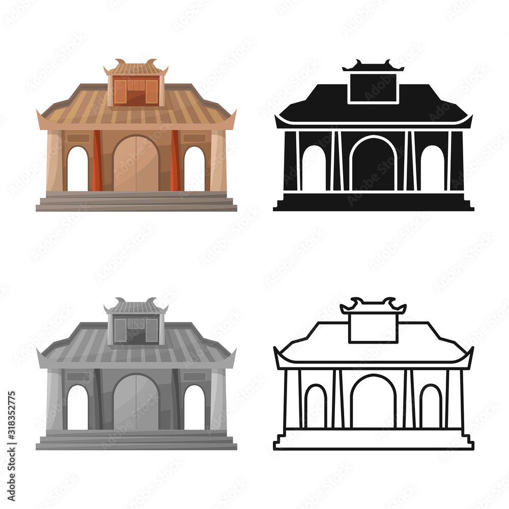 Vector illustration of temple and hanoi sign. Set of temple and ...
