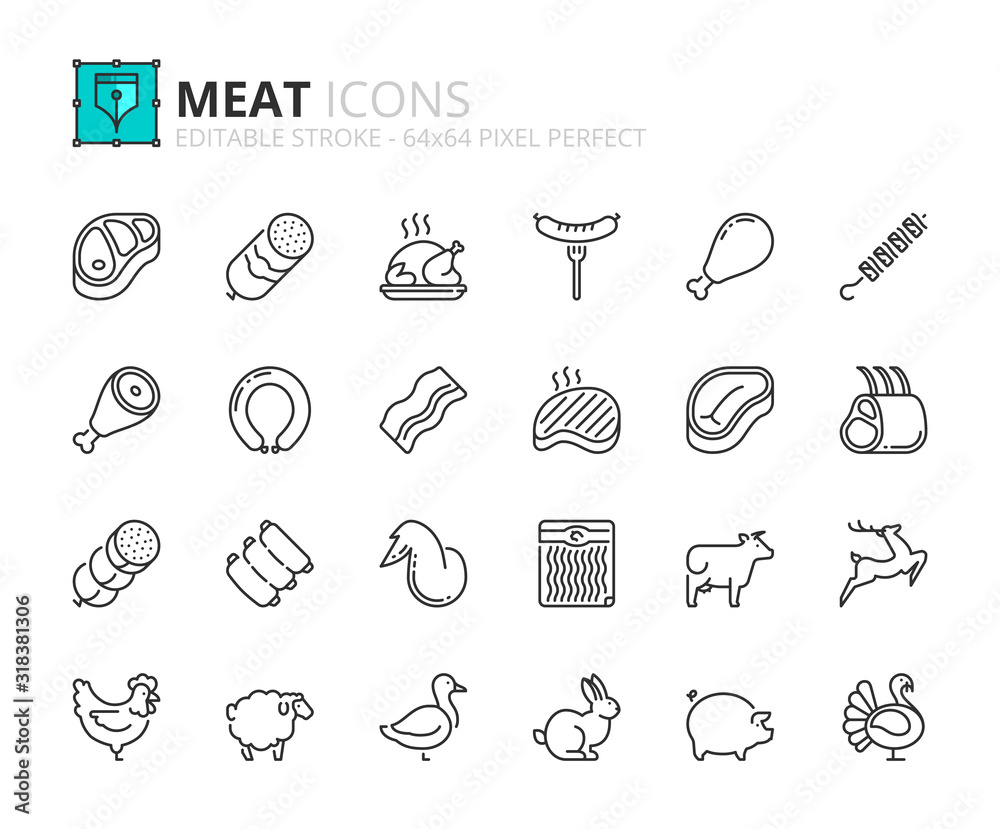 Simple set of outline icons about meat. Food. Stock Vector | Adobe Stock