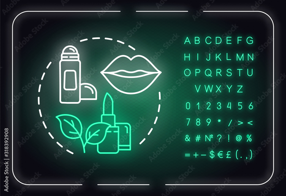 Use lip balm, skin care neon light concept icon. Skin moisturizing ...