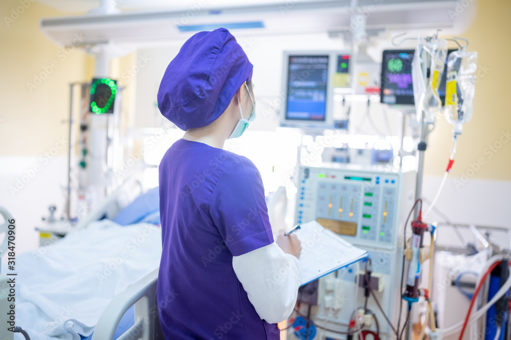 The specialist are checking continuous renal replacement therapy ...