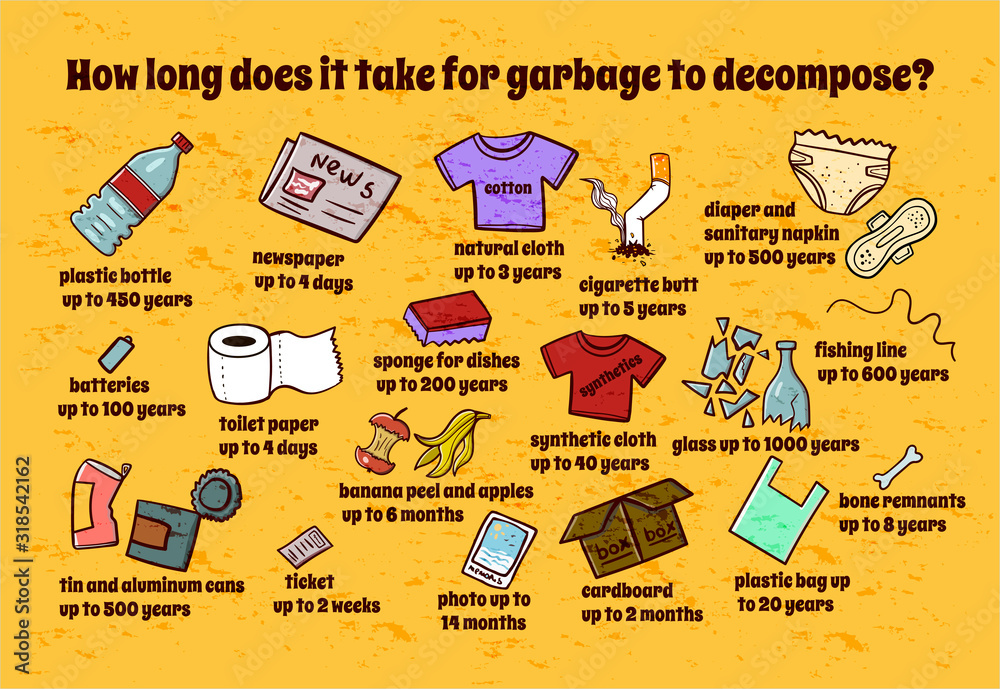 how long does it take garbage to decompose? vector ecology poster for ...