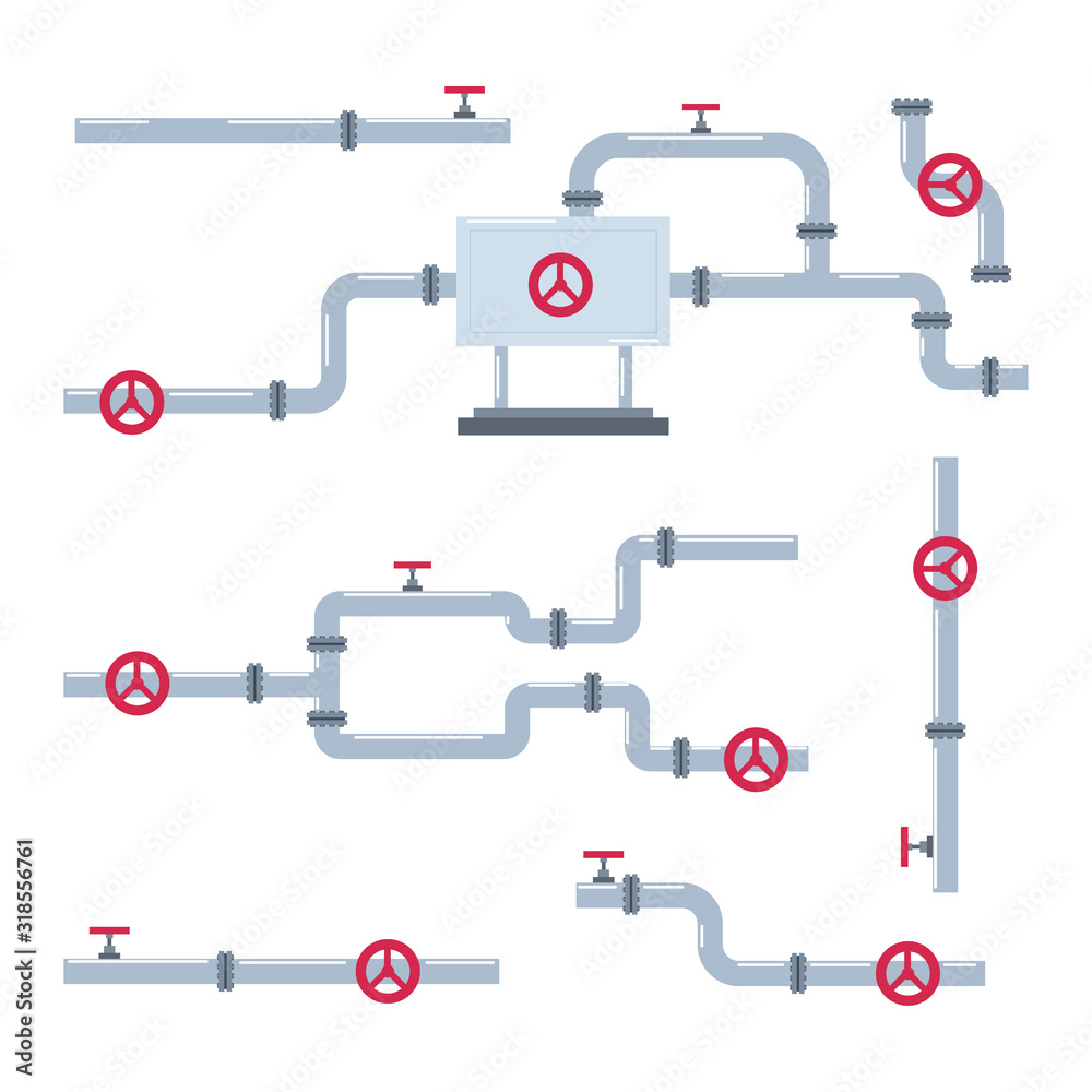 Pipe and pipeline vector cartoon set isolated on a white background ...