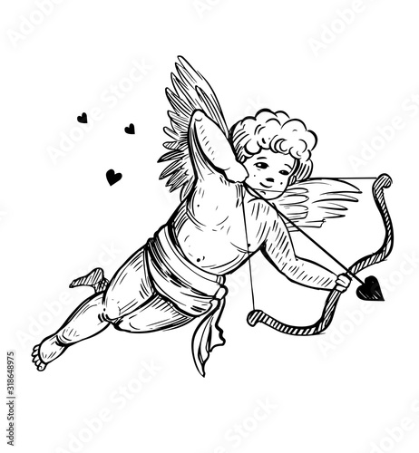 Cupid sketch. Vector illustration. Outline with transparent background ...