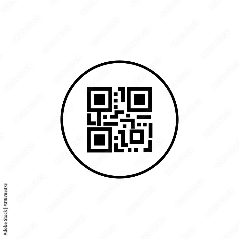 Scanning black round simple qarcode on phone screen icon, for interface ...