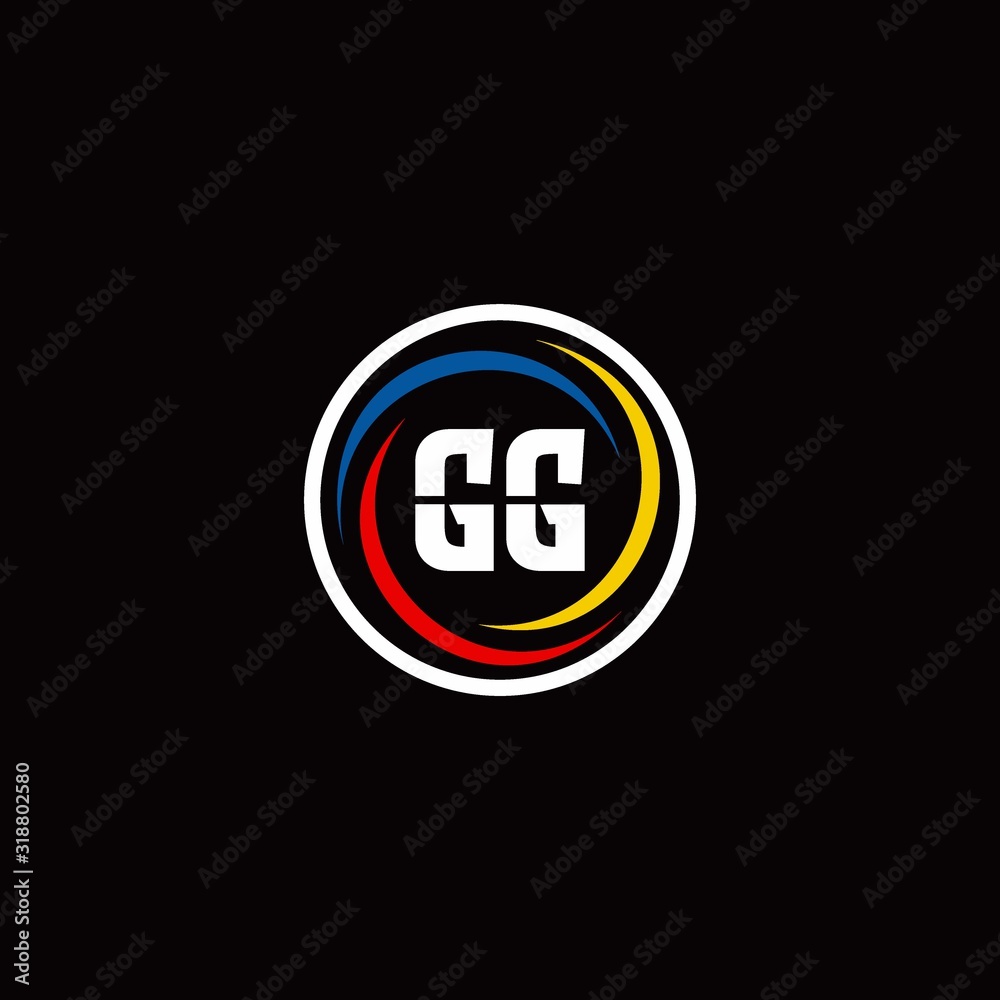 GG logo monogram isolated on circle shape with 3 slash colors rounded ...