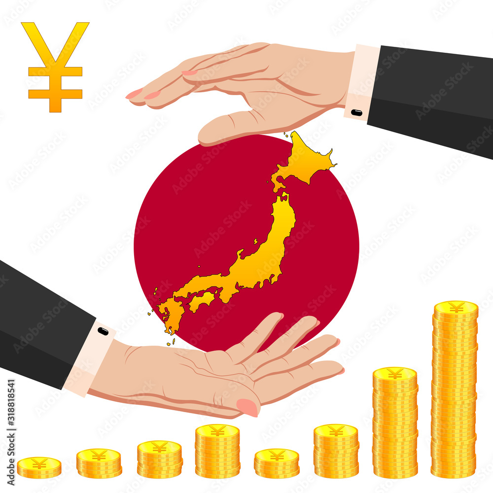 Two female hands around the map of Japan with growth chart in the form ...