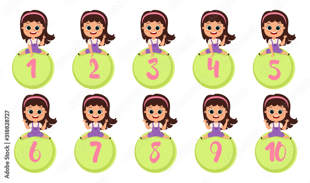 happy kid sits number vector illustration. Cartoon kids with 12345 ...