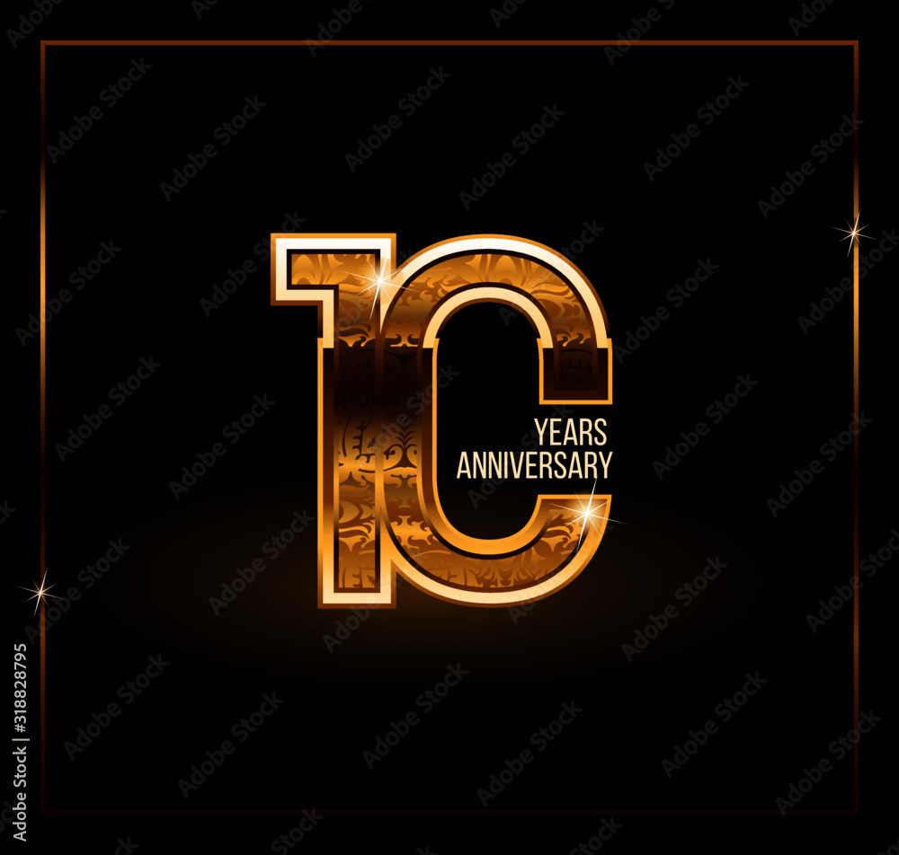 Ten years anniversary golden. Anniversary template design for web, game ...
