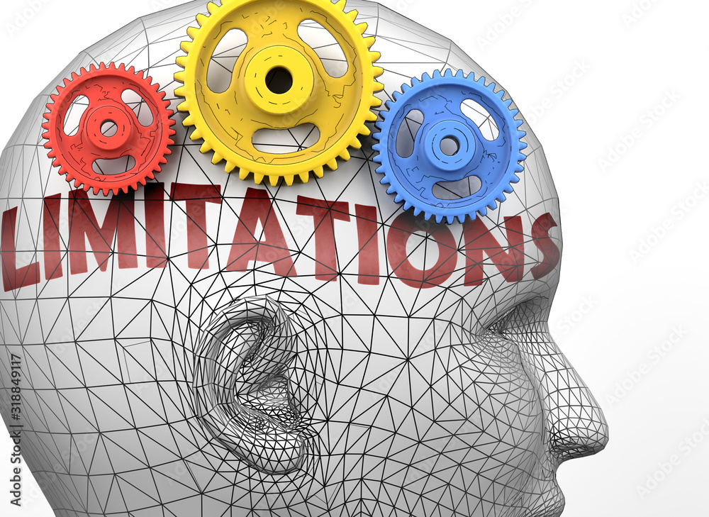 Limitations and human mind - pictured as word Limitations inside a head ...