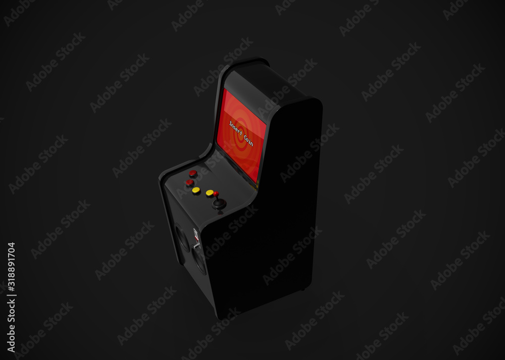 Arcade Machine Insert Coin Screen Retro Gaming Style With Joystick and ...