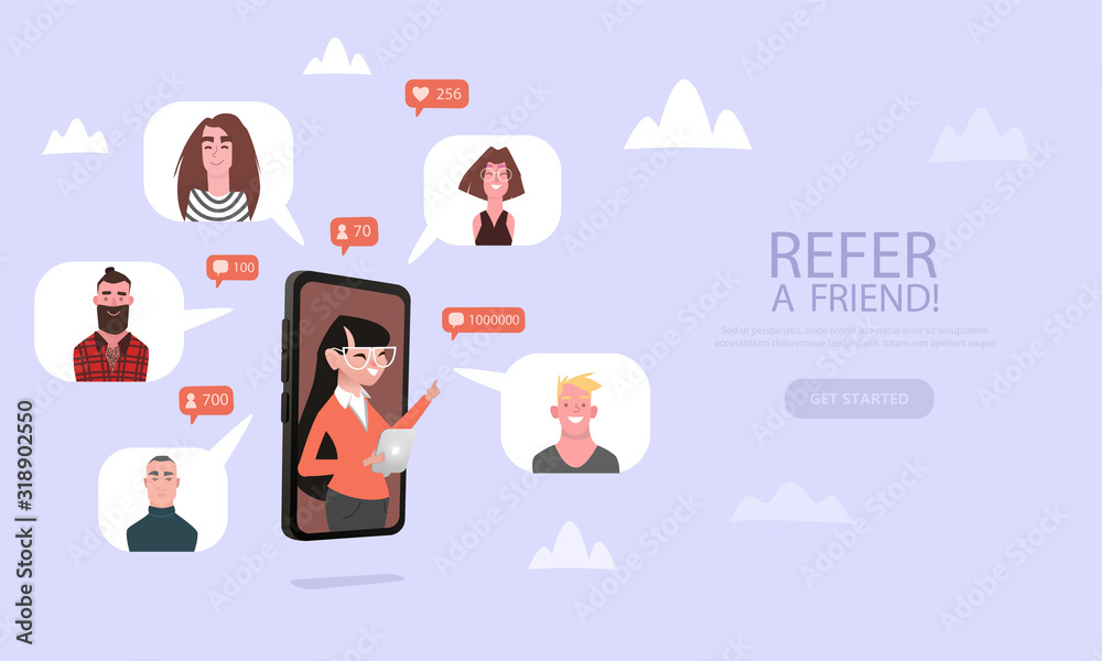 Refer a friend concept. We are hiring, job recruitment. People holding ...
