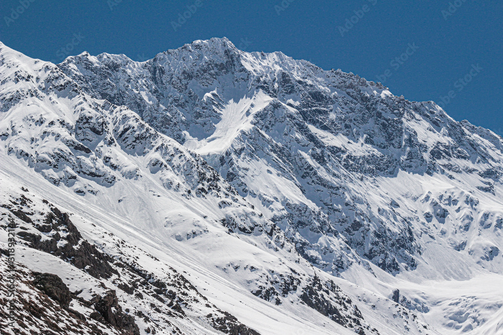 Natural Monument El Morado, Central andes of Chile. A snowy mountain ...
