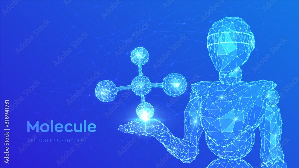 Molecule Structure. Low poly abstract Molecule. Dna, atom, neurons ...