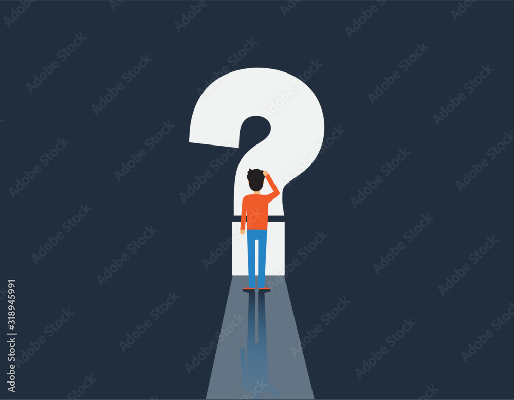 man and question mark, man in front of question mark, vector ...