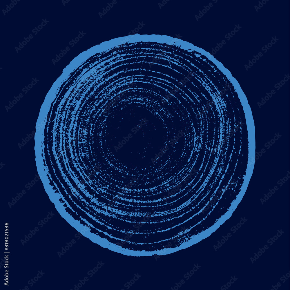 Blue wood texture stamp. Detailed tree ring design. Rough organic tree ...