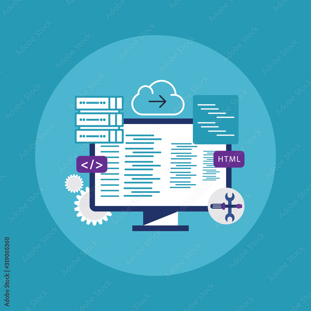 Web Development concept, programming and coding. Elements of the ...