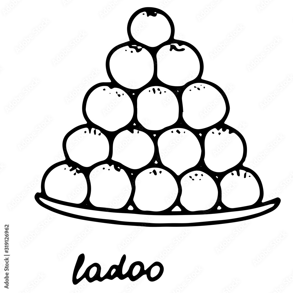 Hand drawn isolated indian food icon. Black outline illustration of ...