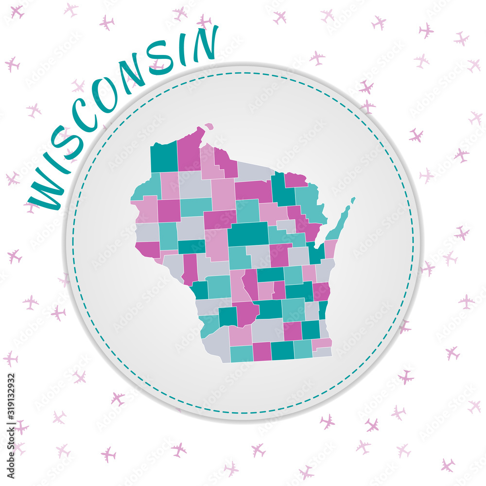 Wisconsin map design. Map of the us state with regions in emerald ...
