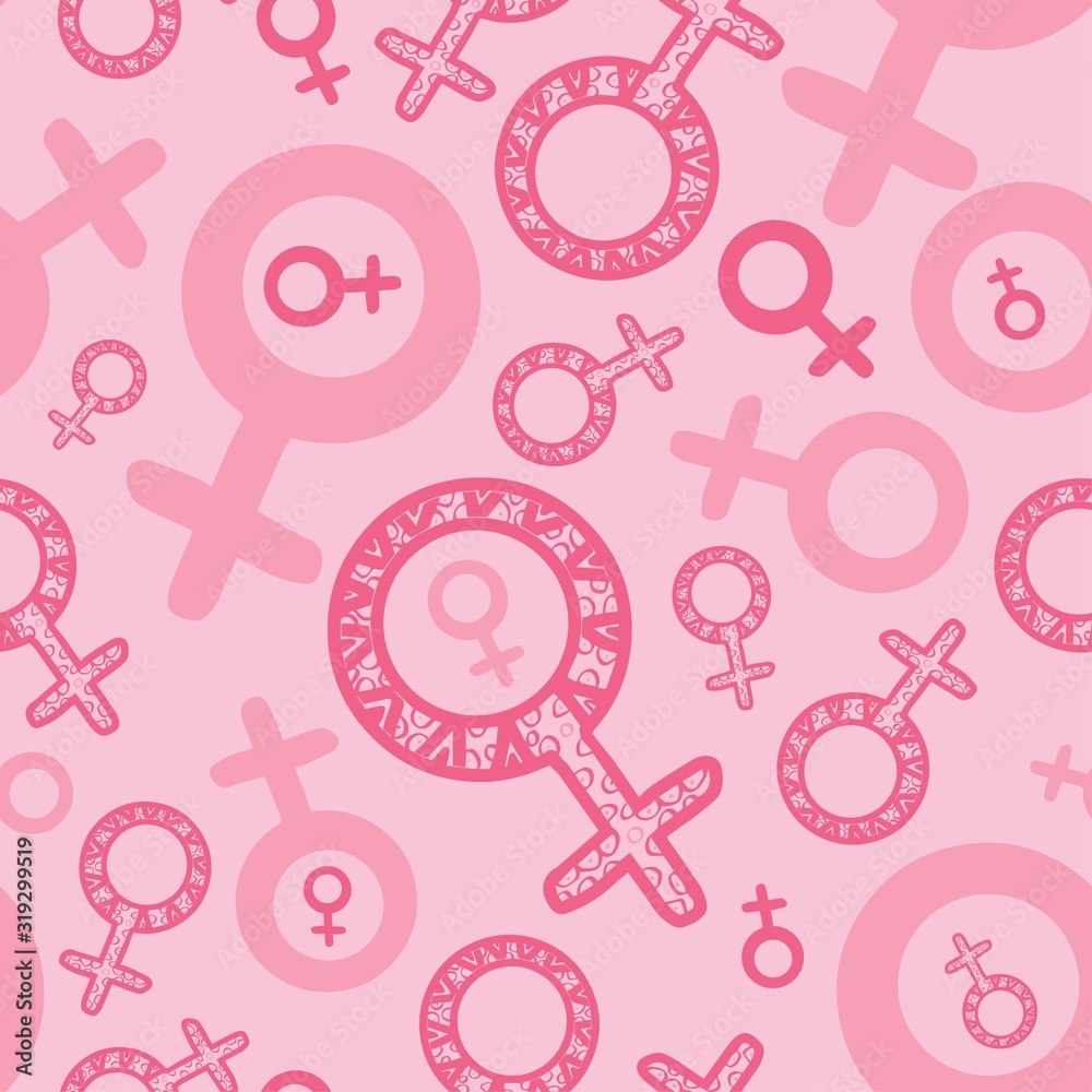 Female symbols seamless pattern. Venus signs. Vector cartoon pink ...