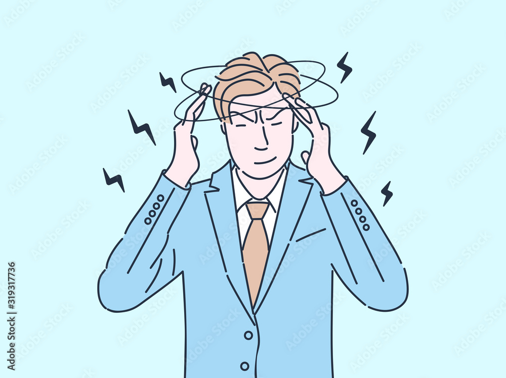 Tired businessman flat color illustration. Man feeling exhausted and ...