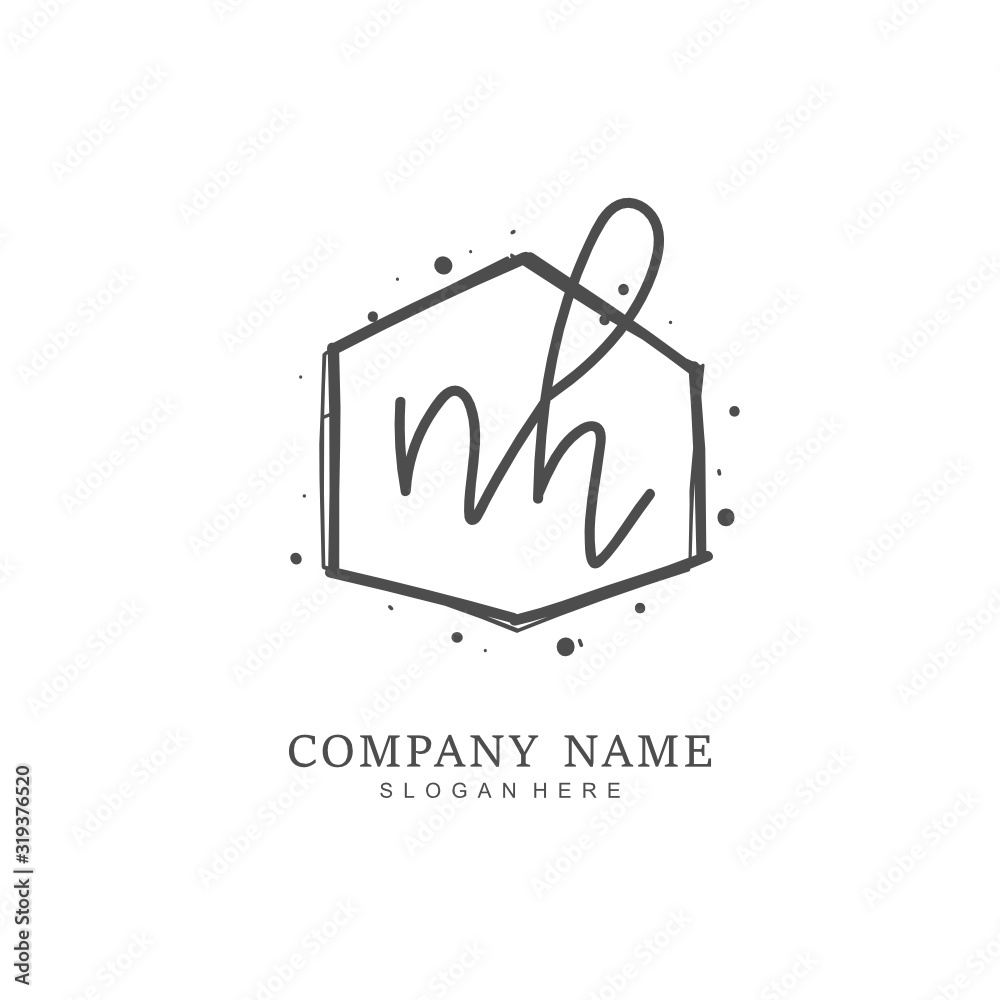 Handwritten initial letter N H NH for identity and logo. Vector logo template with handwriting ...