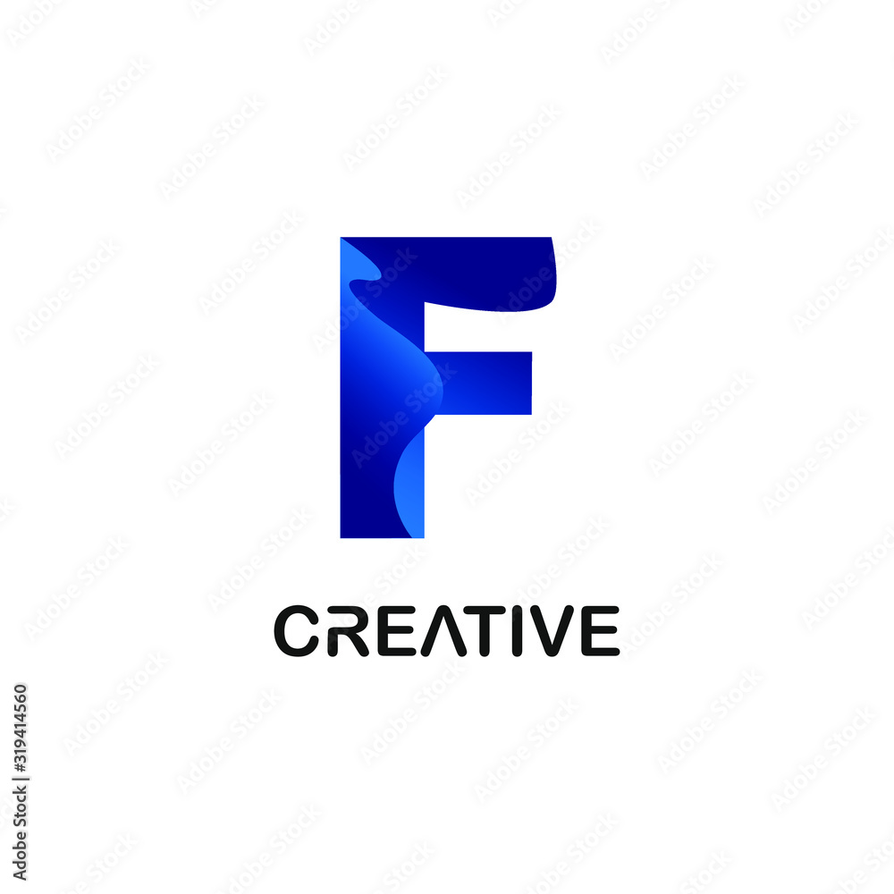 creative logo letter F with a gradation of blue wave color combination ...