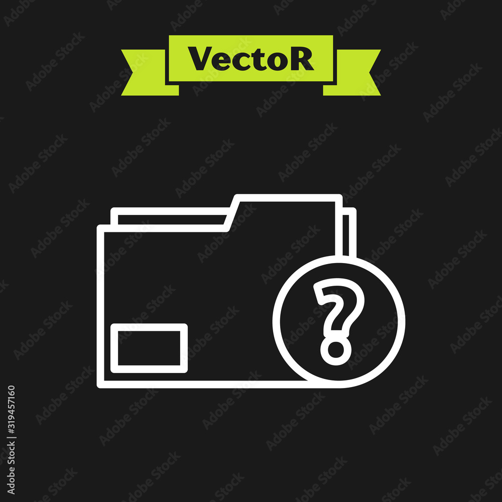 White line Unknown document folder icon isolated on black background ...