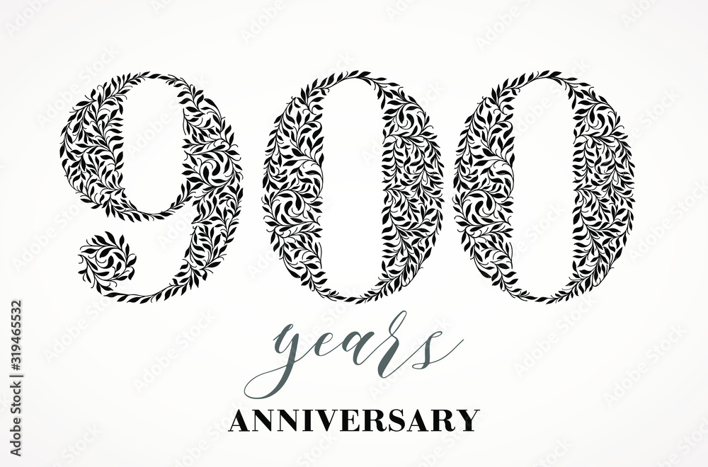 900th anniversary. Number nine hundred consists of a leaf drawing. No ...