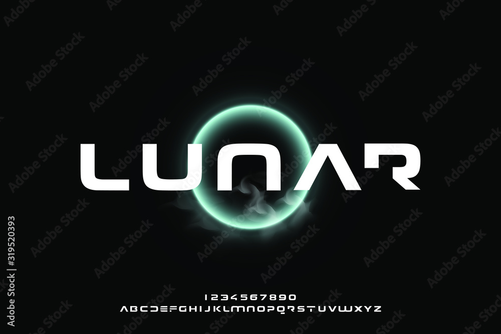 Lunar, an abstract technology science alphabet font. digital space ...