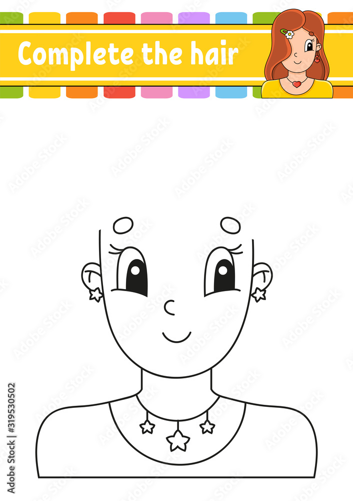 Worksheet Complete the picture. Draw hair. Cheerful character. Vector ...