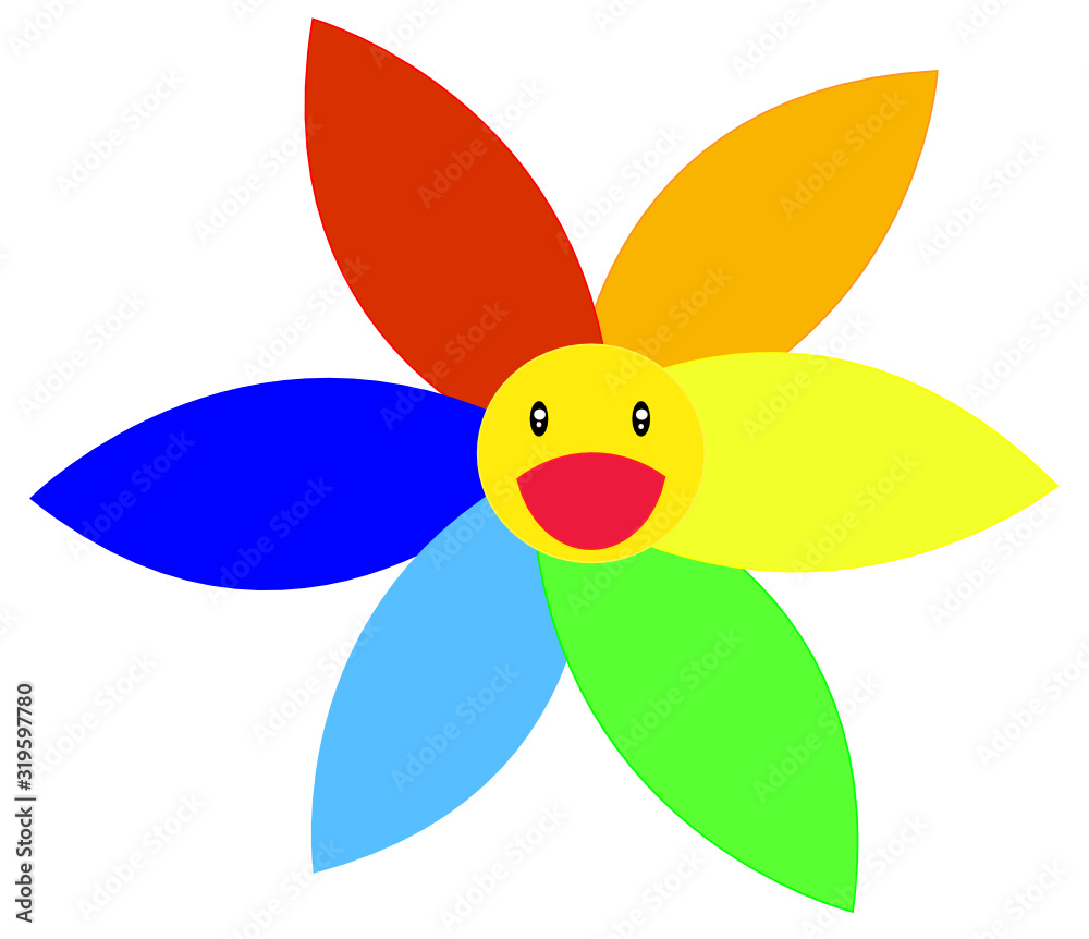 Happy flower emoji. Smiling flower emoticon with petals in the colors ...