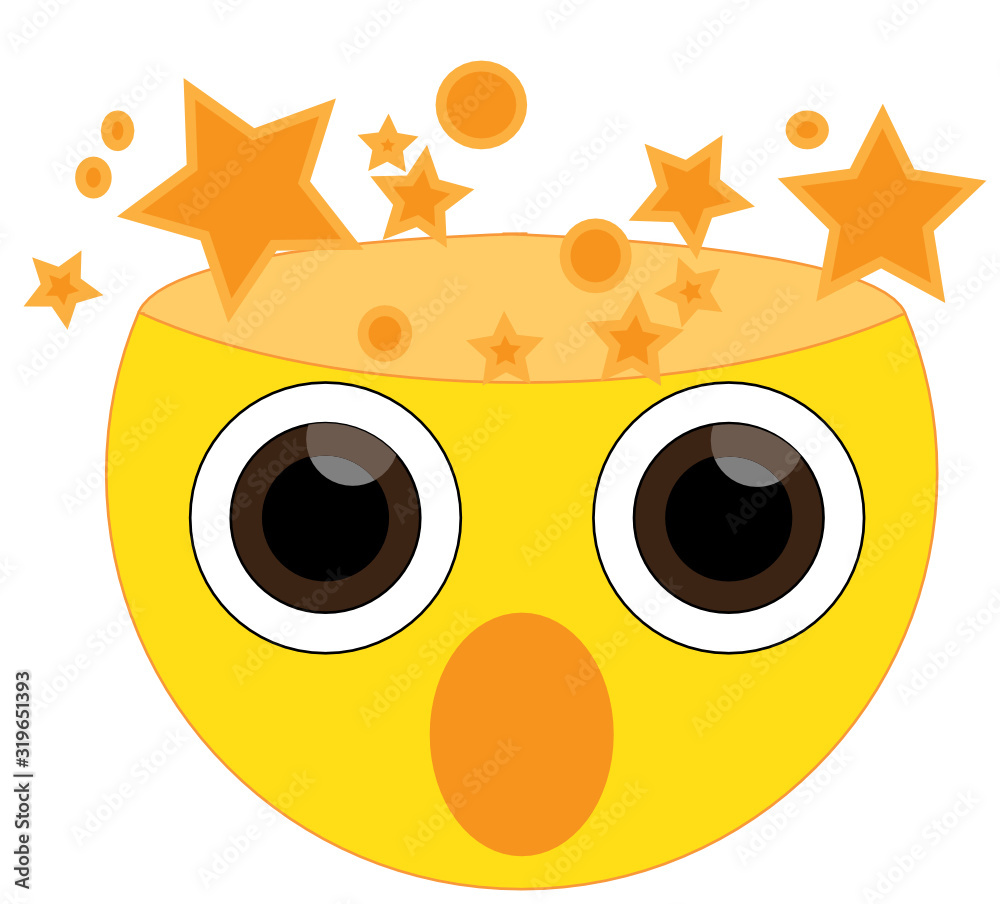 Shocked emoticon face. Exploding head emoji. Yellow face with a wide ...