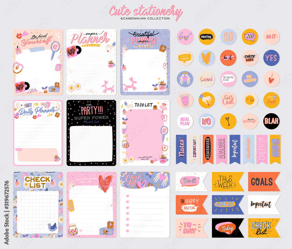 Collection of weekly or daily planner, note paper, to do list, stickers ...