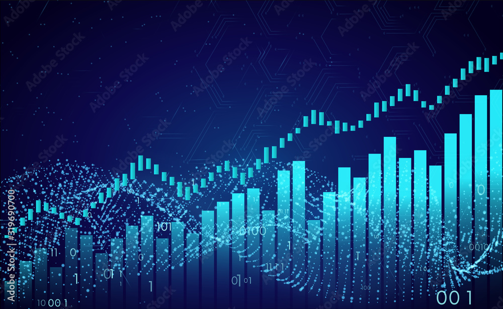 Dark Widescreen Abstract financial graph with uptrend line and bar ...