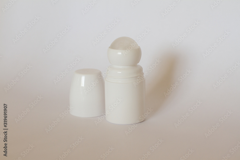 Body antiperspirant deodorant roll-on, open and closed empty white ...