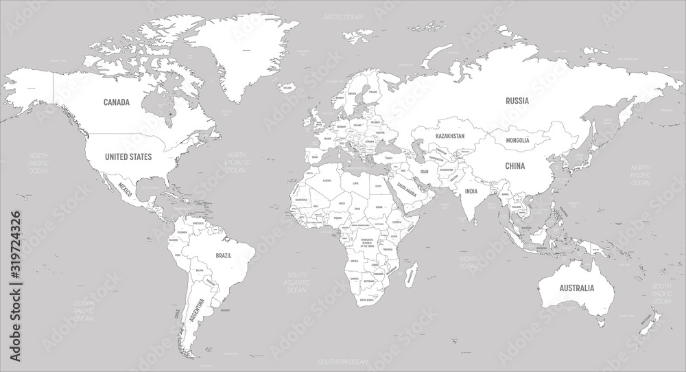 World Map With Countries And Capitals Black And White