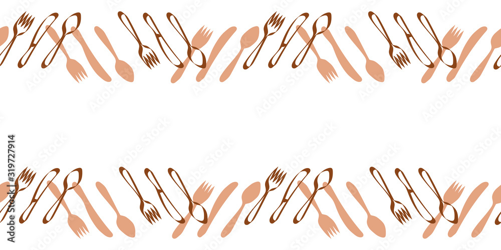 Cooking Seamless border. Contour and silhouette Cutlery Background ...