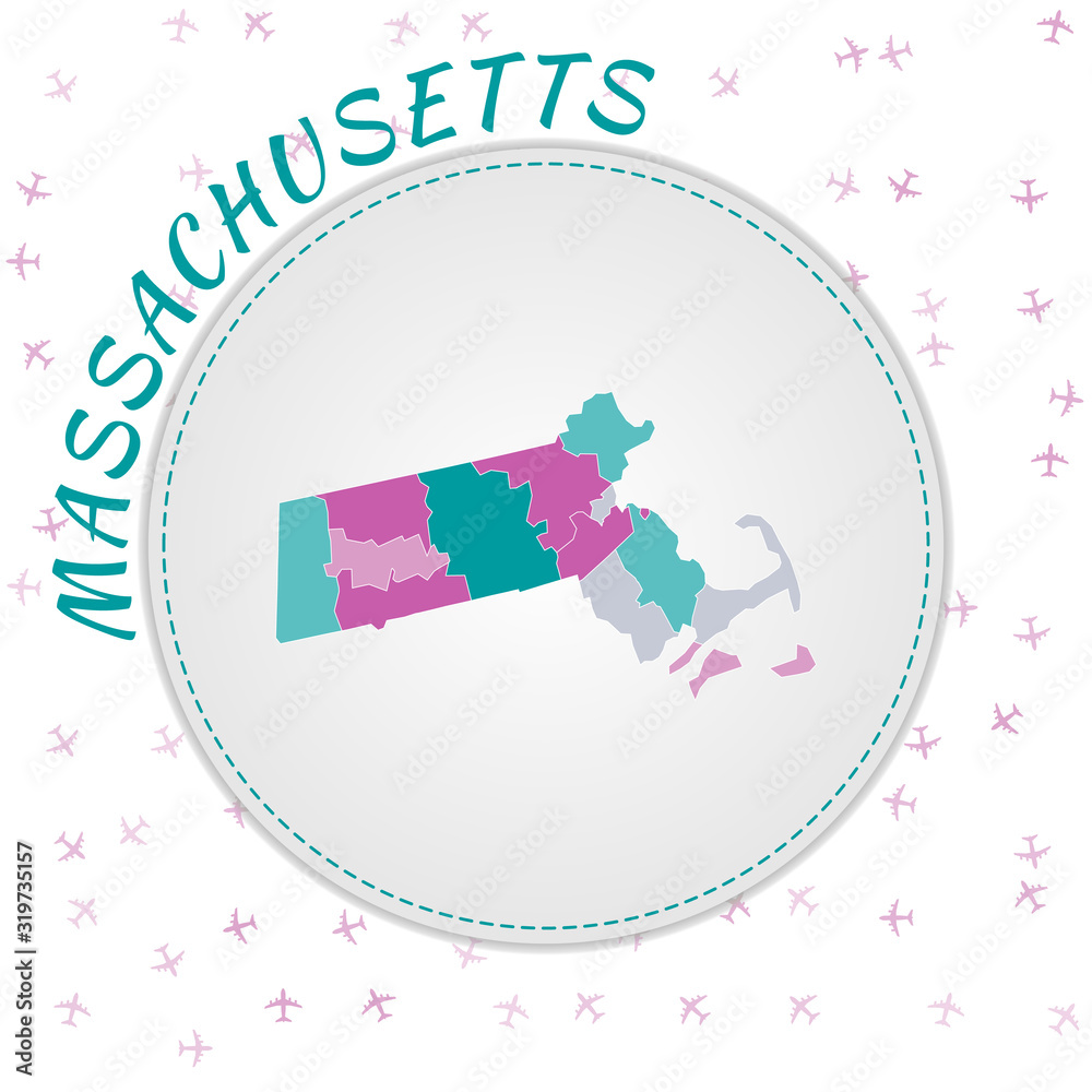 Massachusetts map design. Map of the US state with regions in emerald ...