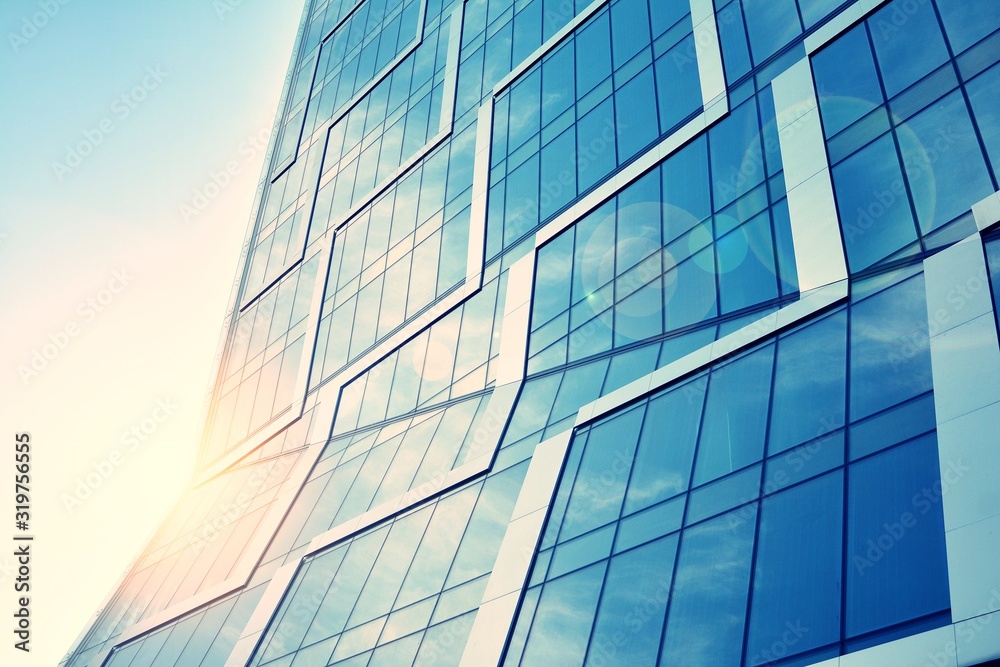 Modern office building facade abstract fragment, shiny windows in steel ...