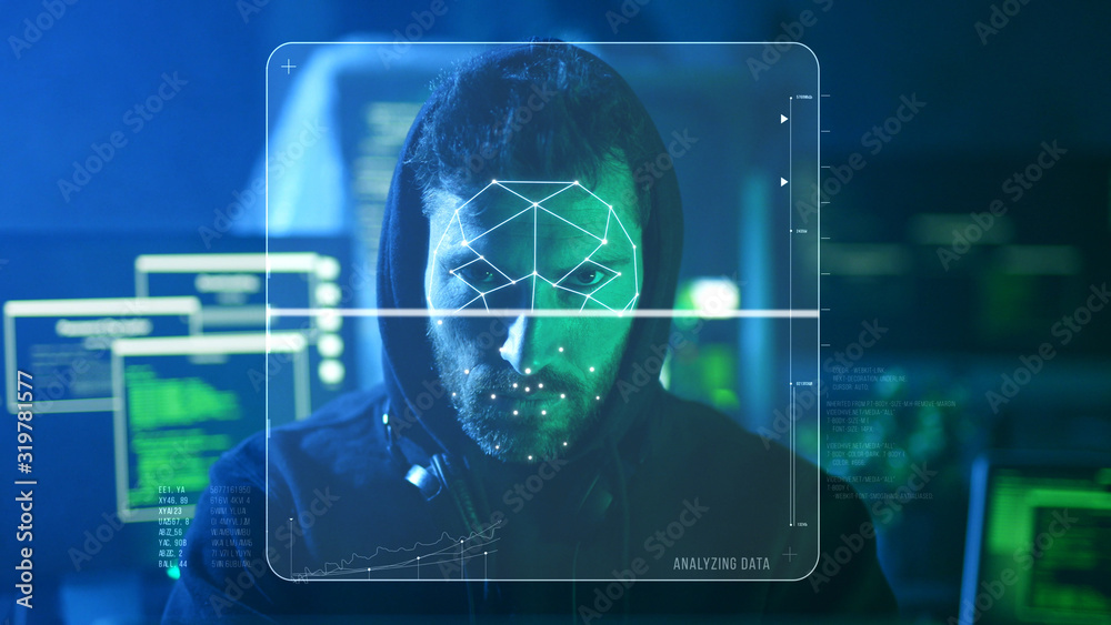 Future Technology. Face ID. Biometric Male Portrait Scanning. 3D ...