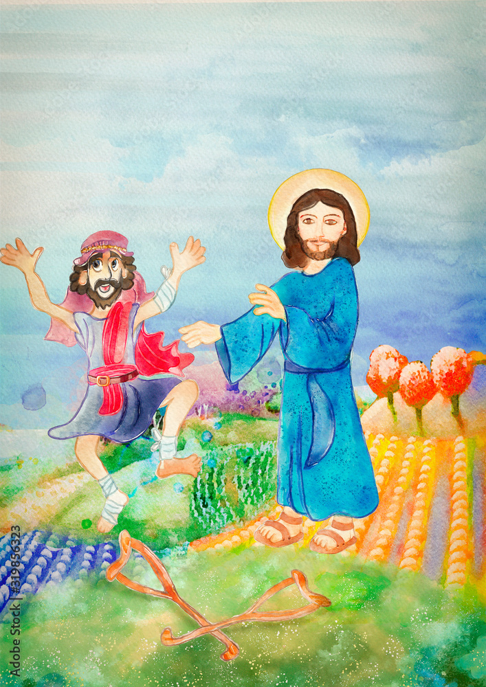 Jesus Heals the Sick. Bible story for children Stock Illustration ...