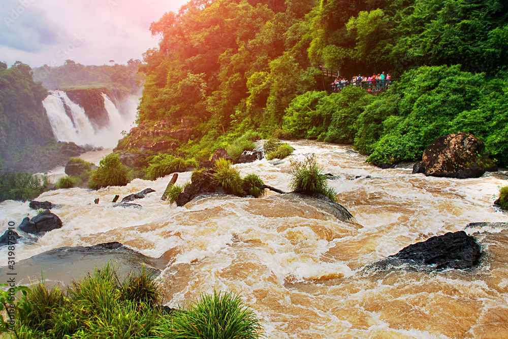 Brazil, America, Iguazu falls.View of the beautiful Brazilian waterfall ...