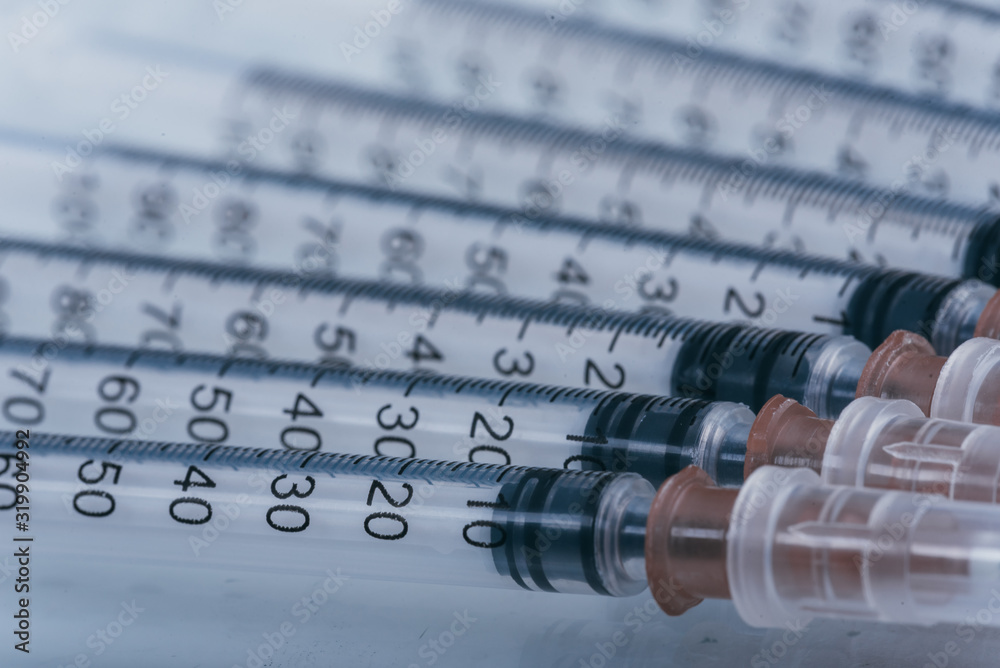 Medicine, Injection, vaccine and disposable syringe isolated, drug ...